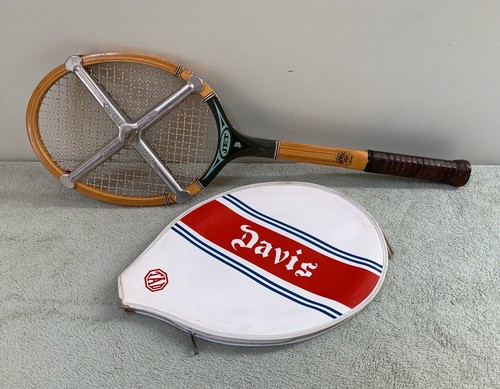 RARE VINTAGE TAD DAVIS “JET” PATENT WOOD TENNIS RACKET W/ PRESS & COVER ...