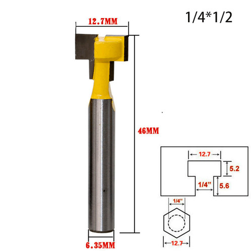 T-Slot Cutter 1/4*1/2 Shank Steel Milling Router Bit For Woodworking ...