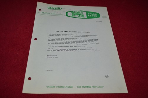 Oliver Tractor Why Power Booster Sales Notes Brochure PBPA | eBay