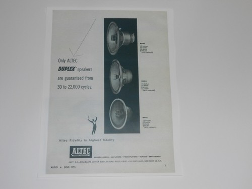 Altec Lansing Duplex Ad, 604c, 602a, 601a, 1955, 1 Page Article + Info ...