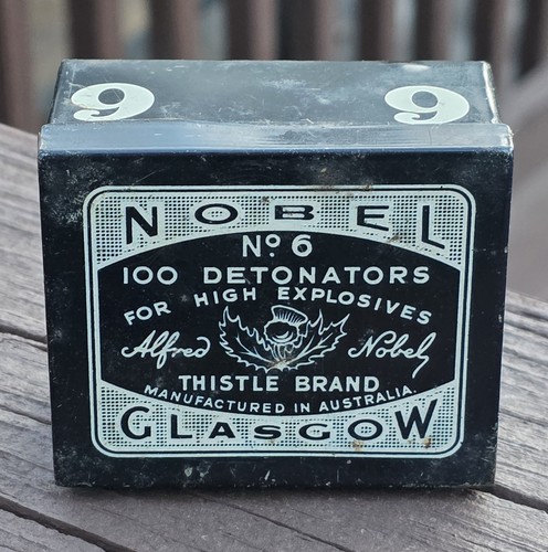 Nobel Glascow No. 6 Blasting Caps Tin 100 Count Alfred Nobel Thistle ...