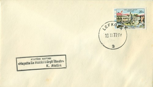 Turkish Cyprus 10 November 1977 Propaganda Cover Message from Kemal ...