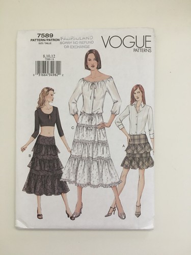 Vogue 7589 Misses' Skirt Pattern Size (8-10-12) | eBay