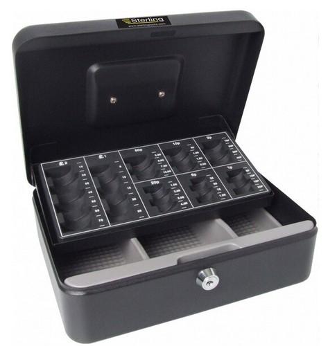 Sterling 10 Inch Cash Box With Note Coin Tray GBP Coin Counter Key Lock ...