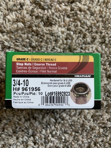 Hillman 3/4”-10 Coarse Thread Stop Nuts Hardened/ Gr. 8. 10pcs H#961956 ...