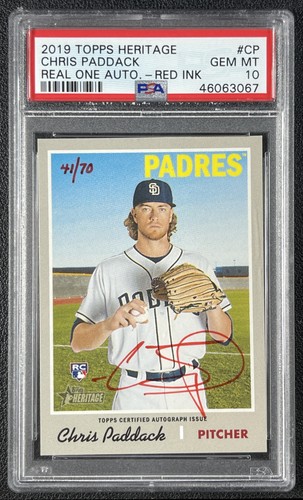 POP 4! CHRIS PADDACK PSA 10 2019 TOPPS HERITAGE ROOKIE REAL ONE RED INK ...