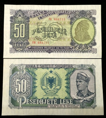 Albania 50 Leke 1957 banknote World Paper Money UNC Currency Bill Note ...