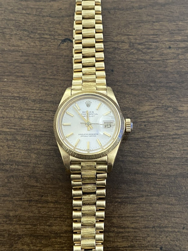 Rolex Ladies President Datejust 6927 White Dial Bark Finish 18K Yellow ...