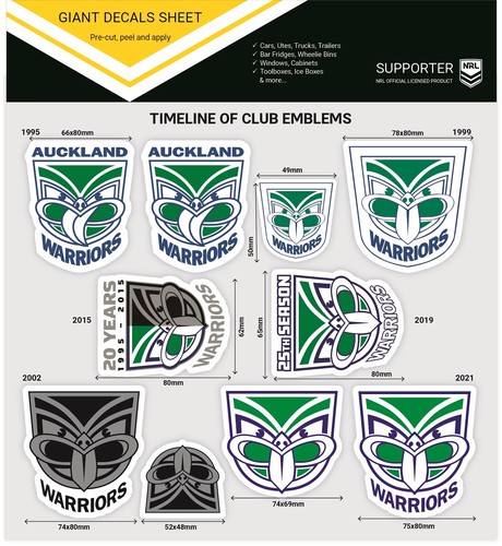 NRL Giant Decal Sheet - Newzealand Warriors - Timeline Of Club Logos ...