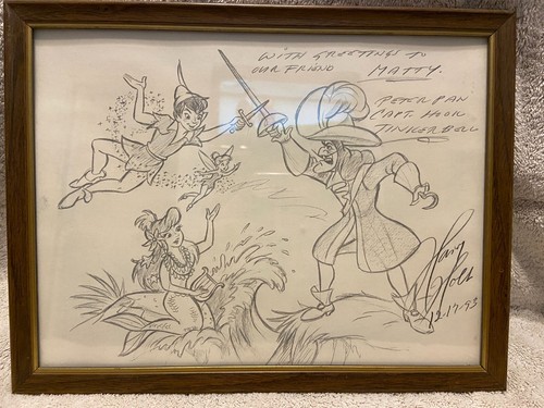 Disney Sketch HARRY HOLT Signed PETER PAN Capt Hook & TINKER BELL | eBay