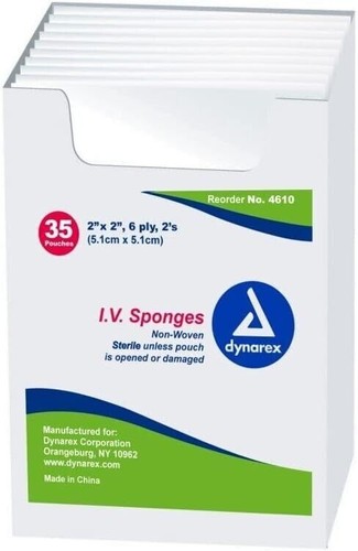 SM Dynarex Sterile Non-Woven IV Sponges, 2" x 2", 6 Ply | eBay
