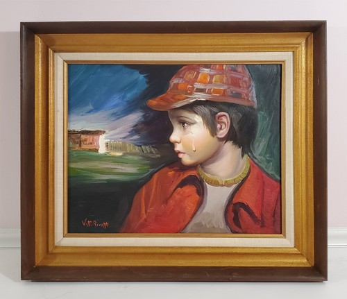 VINTAGE OIL PAINTING VITTO RIVETTI OIL ON CANVAS OF A CRYING BOY | eBay