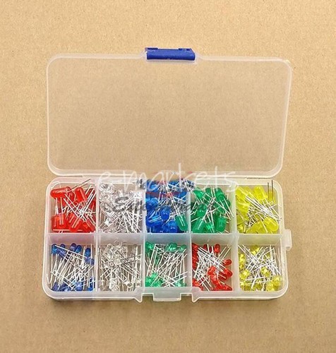 500pcs 3mm White Yellow Red Green Blue LED round top Light Assorted box ...