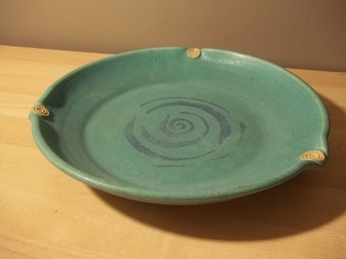 TURQUOISE ART POTTERY 11" DISH BY THOMAS DIEM IRELAND SWIRL PATTERN ...