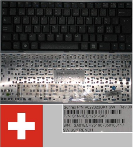 Keyboard Qwertz Swiss MSI Wind U90 U100 E1210 V022322BK1 S1N-1ECH251 ...