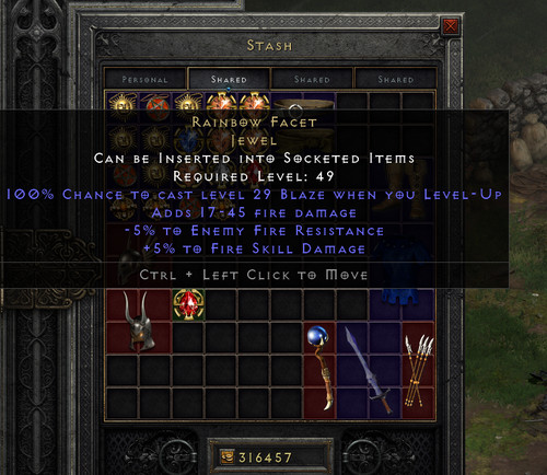 Diablo 2 D2R Perfect Fire Rainbow Facet -5/+5 Level-Up PC Xbox SC Non ...