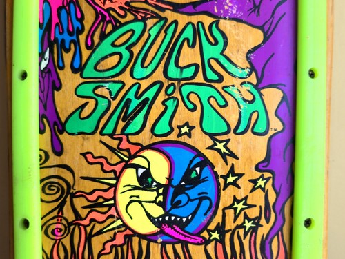 Vintage 1987 Sims Buck Smith "Magician" Skateboard complete pink grip ...