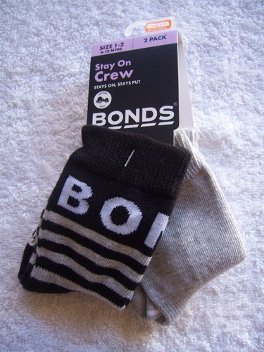 BNWT Baby Boy's Bonds 2 Pack Black, Grey & White Stay On Crew Socks ...