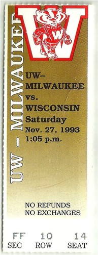 1993-11-27 College Basketball Ticket- Wisconsin Badgers V UW-Milwaukee ...