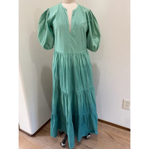 Oliphant Green V Neck Maxi Dress Puff Sleeve Women's Small Ombre | eBay