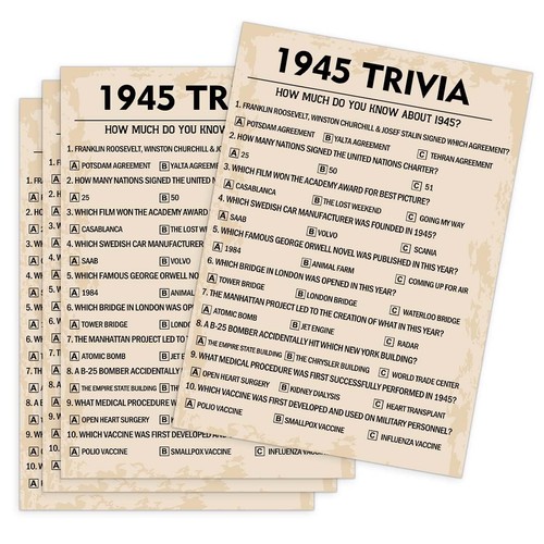 80th Birthday Party Games, 1945 Trivia Games, Birthday Party Supplies ...
