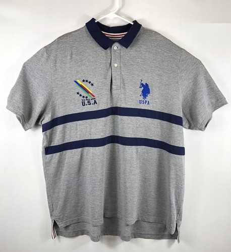 US Polo Assn USPA Men’s 2XL Grey Striped Short Sleeve Blue Pony Logo ...