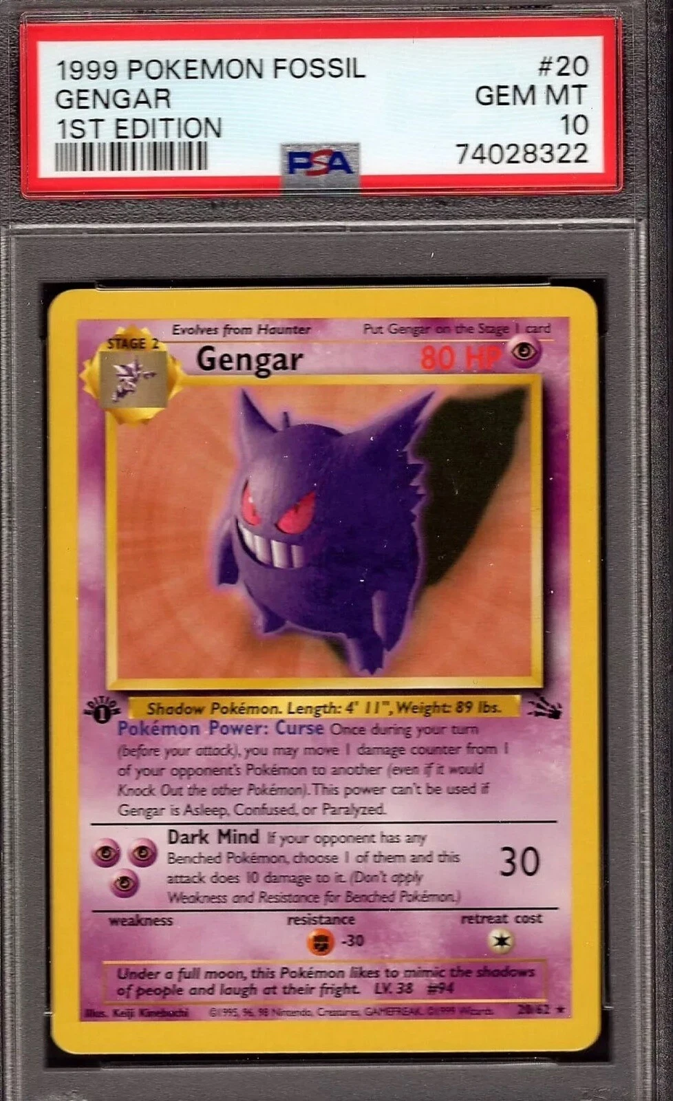 Gengar 1999 Fossil #20/62 1st Edition PSA 10 Price Guide - Sports Card ...