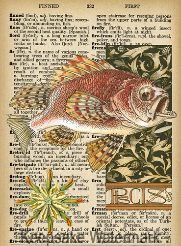 Pisces Fish Illustration Crazy Quilt Fabric Block Free Shipping | eBay