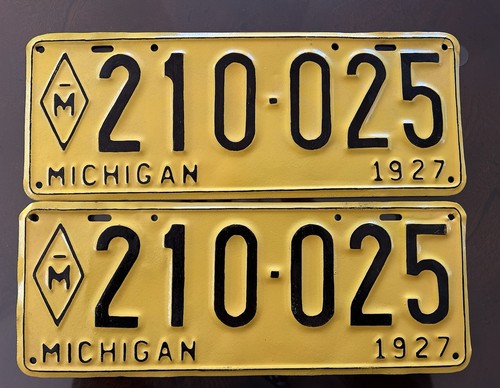 1927 Michigan Diamond M License Plate Pair Fronts Repainted | eBay