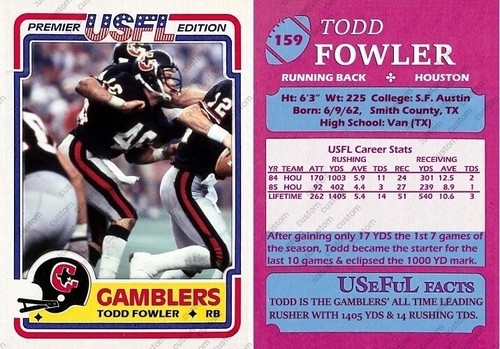 Todd Fowler 1984 USFL Custom Card Houston Gamblers Dallas Cowboys | eBay