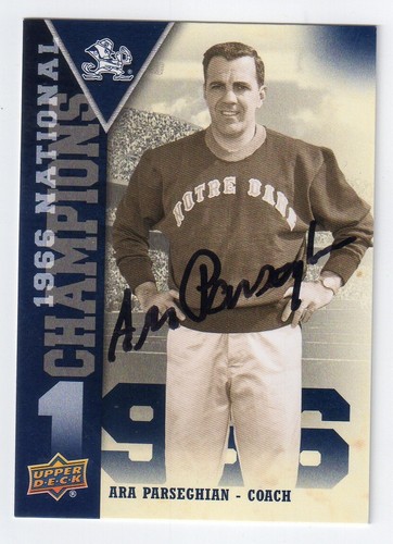 Ara Parseghian Signed 2013 Upper Deck Notre Dame Card #NC-PA ...