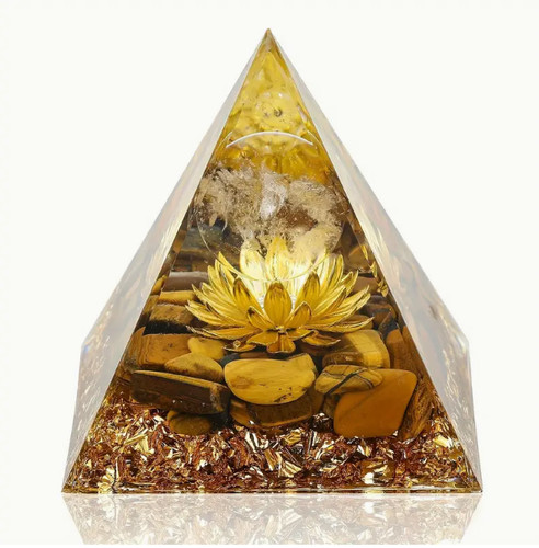 Orgonite Flower of Life Pyramid with Tiger's Eye Crystal Pyramid EMF ...
