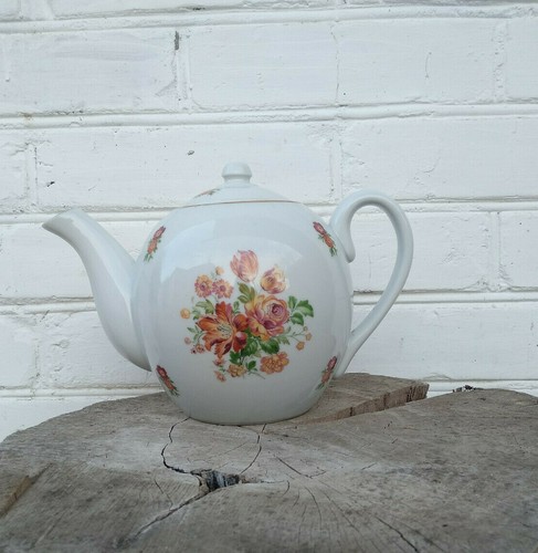 Vintage Royal Dux Bohemia Large Porcelain Tea Pot Floral Print 1,2L tea ...
