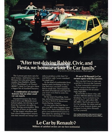 1979 Renault LE CAR Yellow Red White Green Vintage Ad | eBay