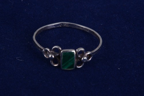 STERLING SILVER GREEN INLAY RING SIZE 4 925 FINE 7210B | eBay