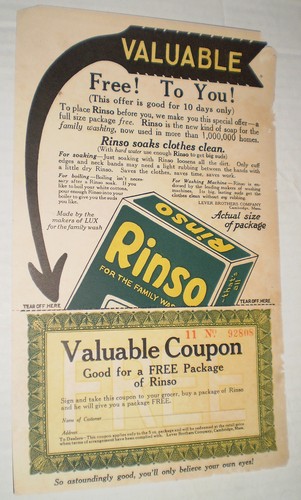 Rinso Ad, with Free Package Coupon Tear-Off (Circa 1930s) | eBay