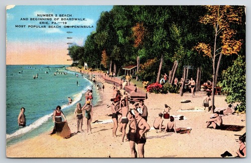 Postcard Number 2 Beach Beginning of Boardwalk Most Popular Beach Erie ...
