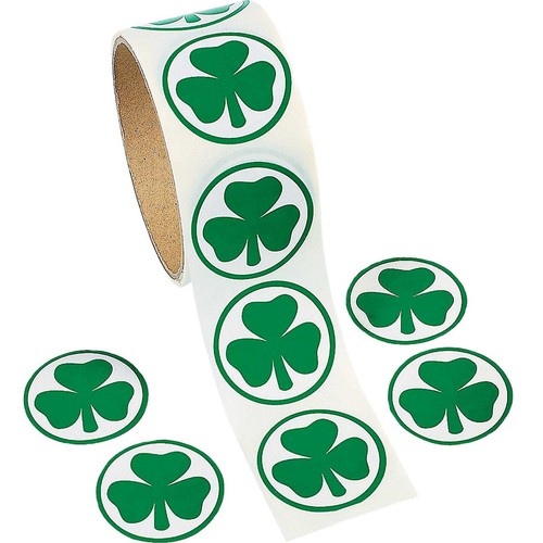 St patrick's Day Shamrock Leaf Clover Stickers Roll 100 Birthday Party ...