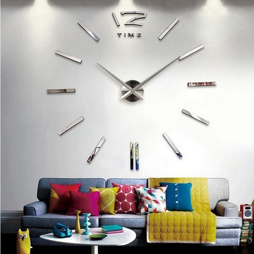 Big 3D Wall Clock Decal Sticker Huge Home DIY Large Room Watch Decor ...