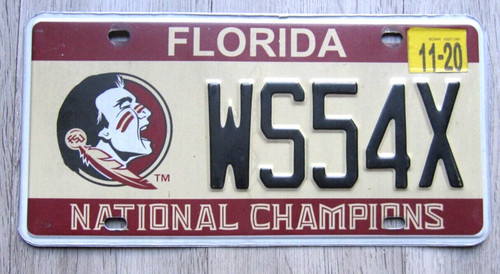 Florida License Plate November 2020 sticker FSU National Champions Tag ...