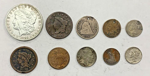 US Type Coin Collection Lot of 10 Coin Damaged-1896-O Morgan Dollar (J ...