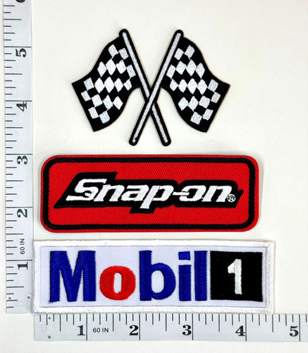 Embroidered 3-Patch Set - Iron-on - Racing - Mobil 1 - Checkered Flag ...
