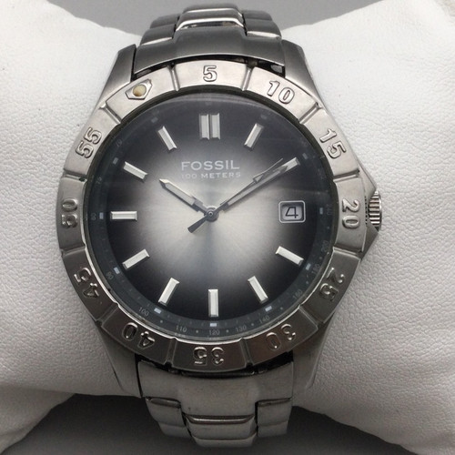 Fossil Blue Watch Mens 43mm Stainless Steel Date AM-3688 Silver Tone ...