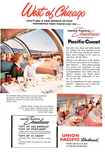 1959 Print Ad Union Pacific Railroad Domeliners West of Chicago Pacific ...