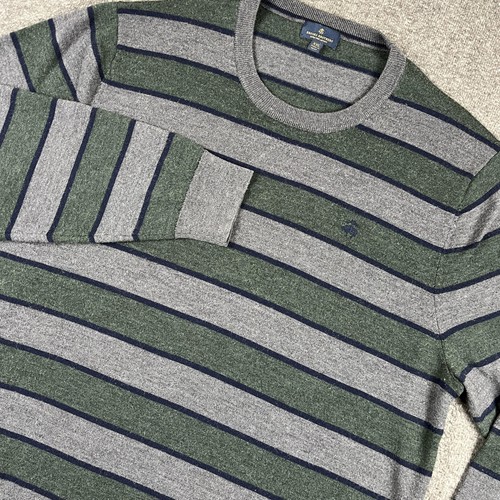Brooks Brothers Sweater Mens 2XL Gray Striped Merino Wool Crewneck ...