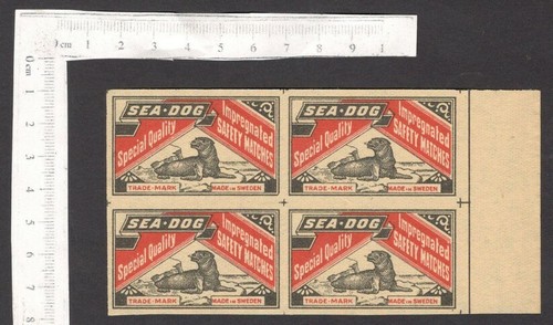 SEA DOG 1930s-40s matchbox label uncut block of 4 labels | eBay