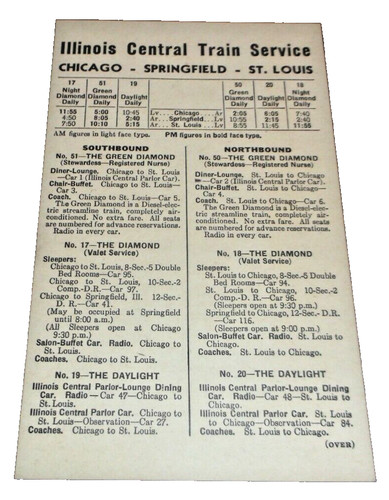 1936 ILLINOIS CENTRAL GREEN DIAMOND TIMETABLE AND BROCHURE | eBay