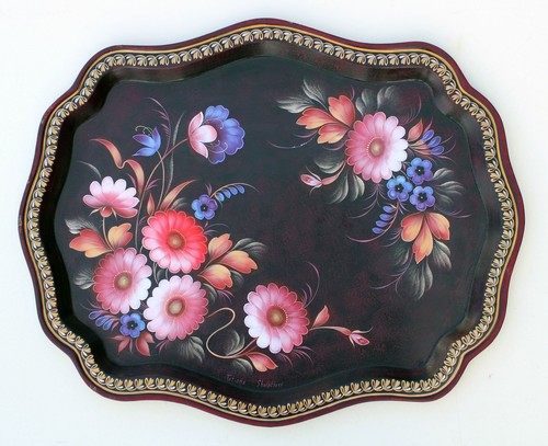 One of a Kind Authentic Zhostovo Metal Tray Hand-Painted by Tatiana ...
