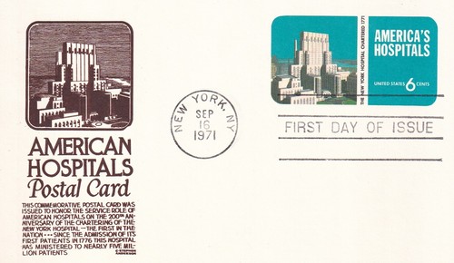 STAMP US SCOTT UX60 "America's Hospitals" 6 CENT 1971 POSTCARD FDC - A ...