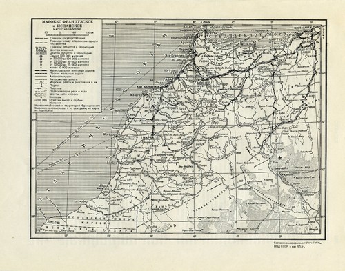 1954 Political map of Spanish and French Morocco. Original antique ...